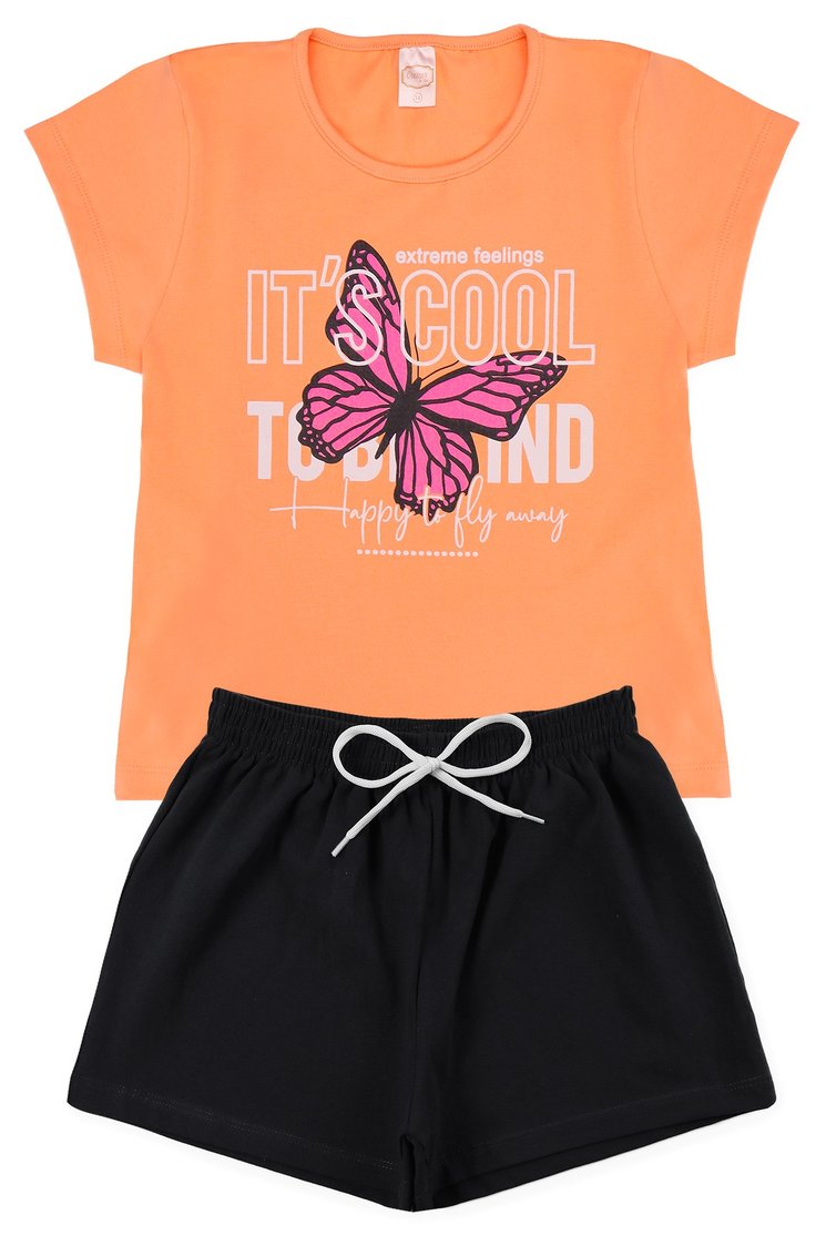 Conjunto Cotton Juvenil Menina Butterfly Coral