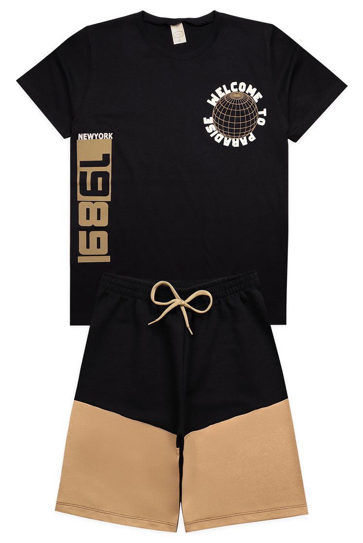 Conjunto Juvenil Verão Masculino Welcome To Paradise Preto